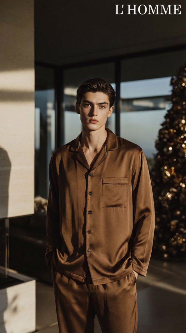Quần Pijama Lụa Màu Nâu - L' HOMME PARIS DESIGN