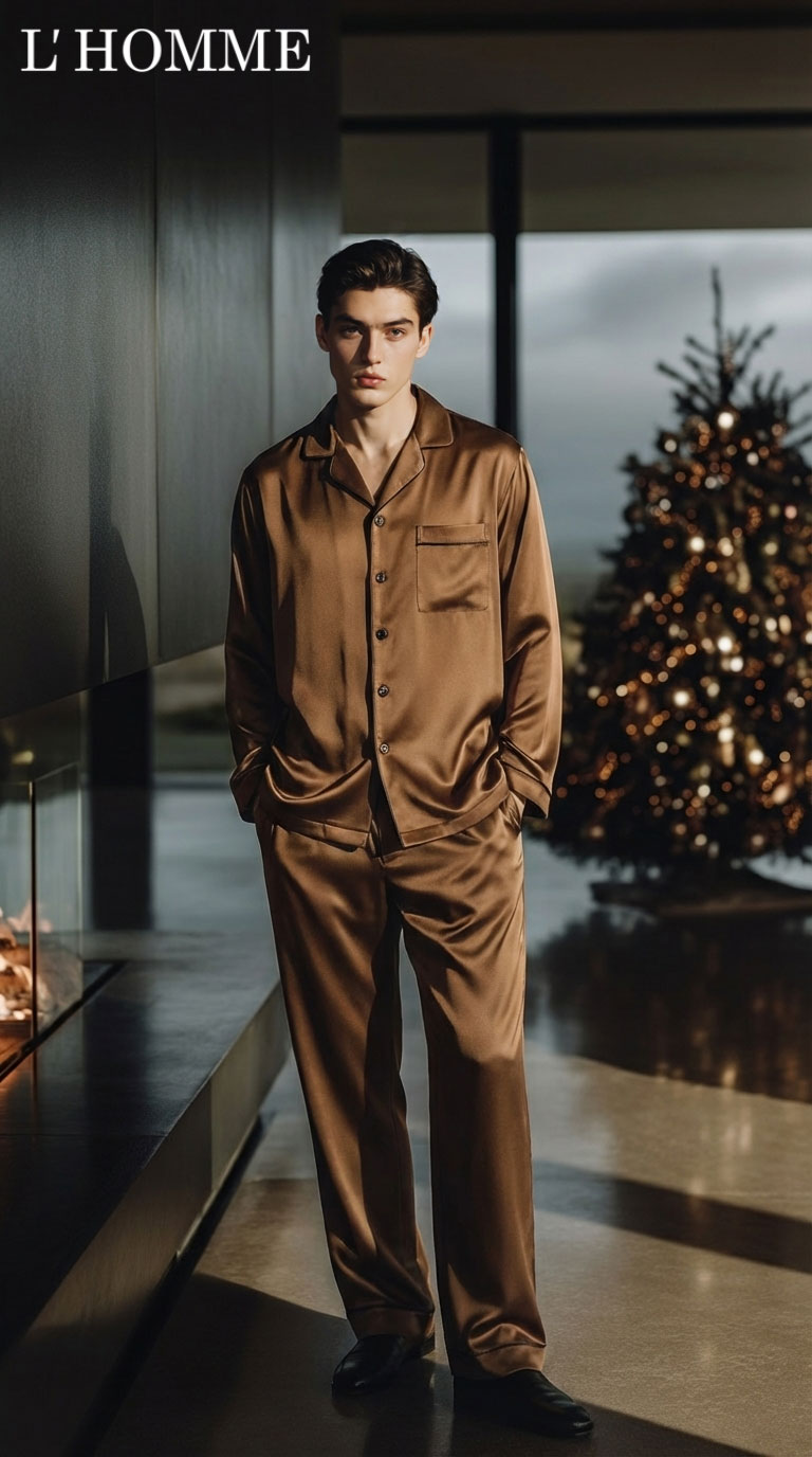 Quần Pijama Lụa Màu Nâu - L' HOMME PARIS DESIGN