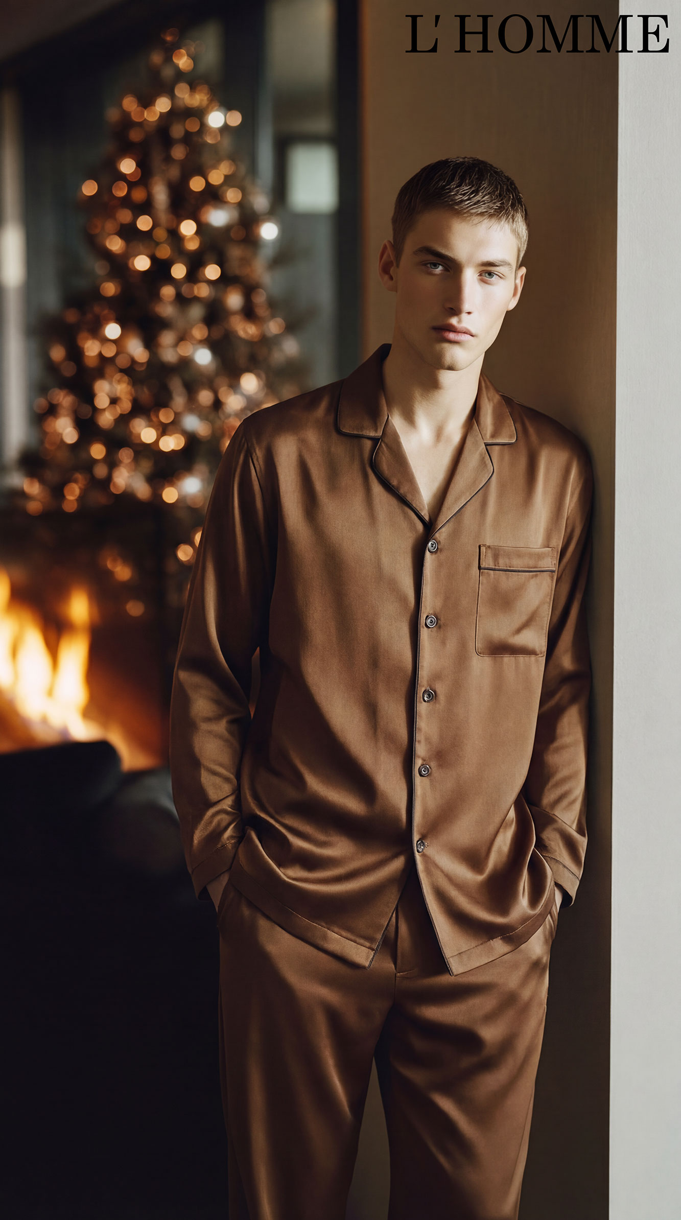 Quần Pijama Lụa Màu Nâu - L' HOMME PARIS DESIGN